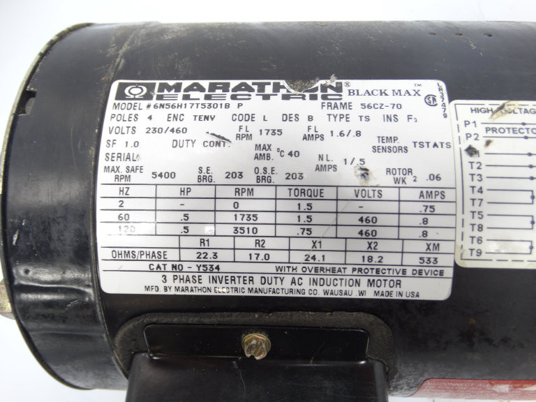Marathon Electric 56CZ-70 AC Induction Motor w/ Grove Gear NH8130536.10 ...