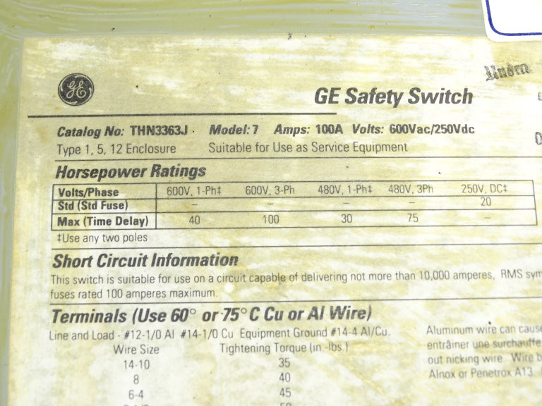 General Electric THN3363J Switch