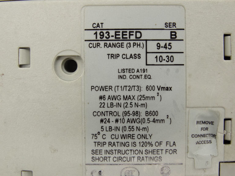 ALLEN BRADLEY 193-EEFD Relay - SIGMA Surplus