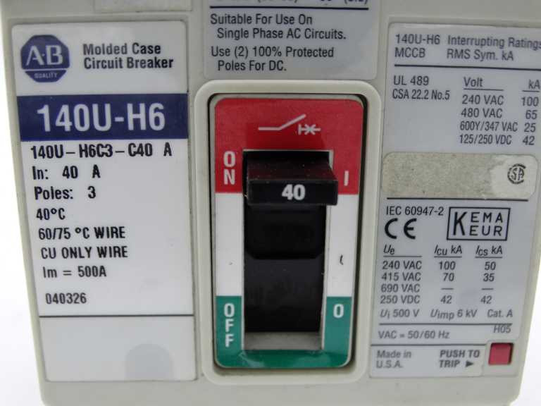 Allen Bradley 140U-H6C3-C40 Series A Circuit Breaker