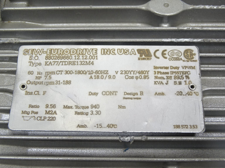 Sew Eurodrive KA77/TDRE132M4 Motor