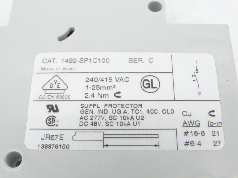 Allen Bradley 1492-SP1C100 Series C Circuit Breaker