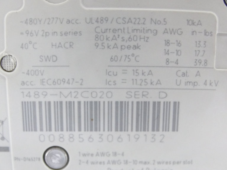 Allen Bradley 1489-M2C020 Series D Circuit Breaker