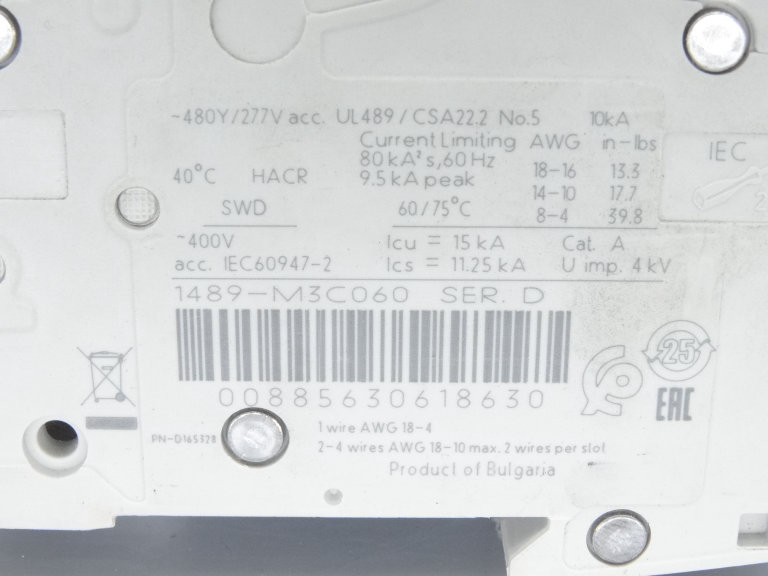 Allen Bradley 1489-M3C060 Series D Circuit Breaker