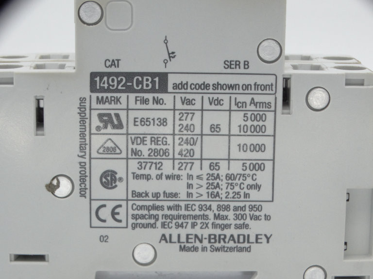 Allen Bradley 1492-CB1-G020 Series B Circuit Breaker