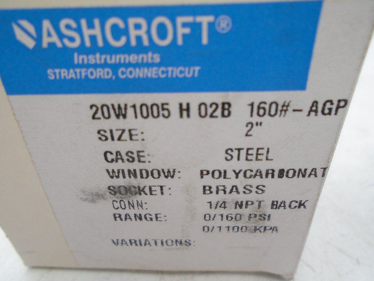 Ashcroft 20W-1005-H-02B-160-AGP Gauge