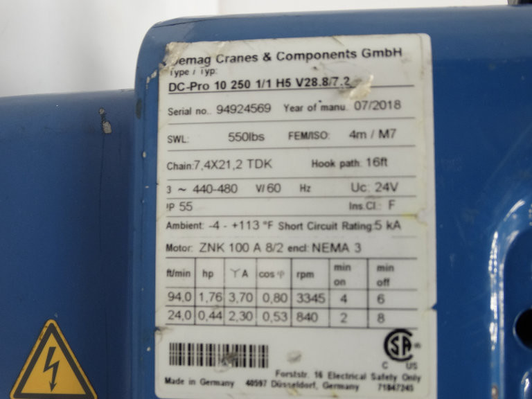 Demag DC-PRO 10 250 1/1 H5 V28.8/7.2 Operating Mechanism