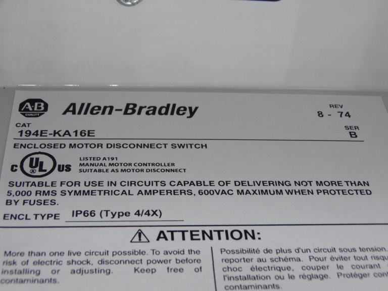 Allen Bradley 194E-KA16E Series B Switch