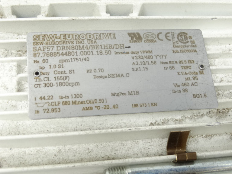 Sew Eurodrive SAF57 DRN80M4/BE1HR/DH Motor