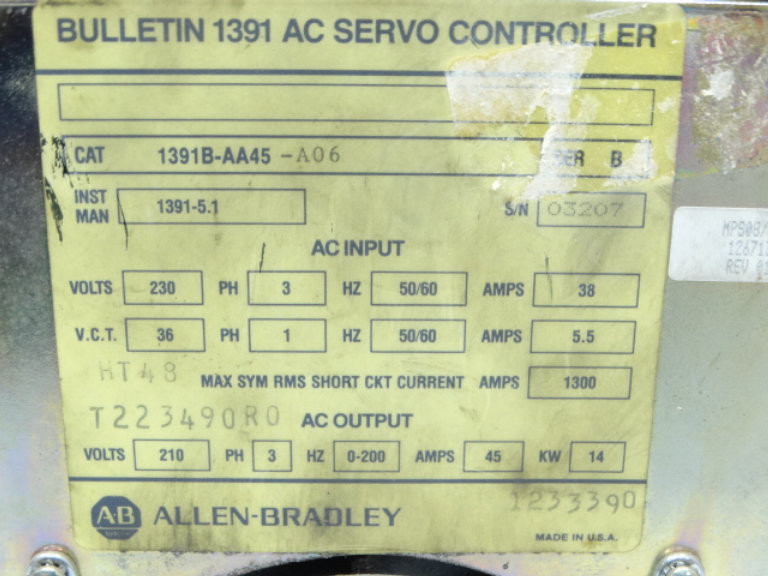 Allen Bradley 1391B-AA45-A06 Series B Servo Drive