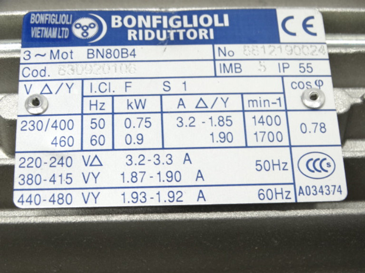 Bonfiglioli BN-80B-4-230/400-50-IP55-CLF-B5 (BN80B4) Motor