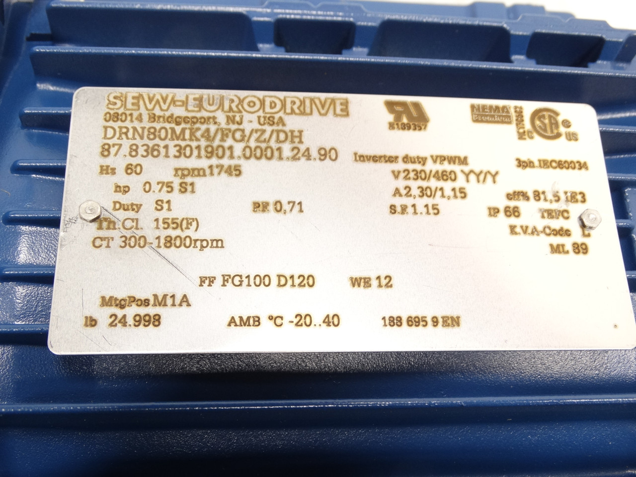 Sew Eurodrive DRN80MK4/FG/Z/DH Motor