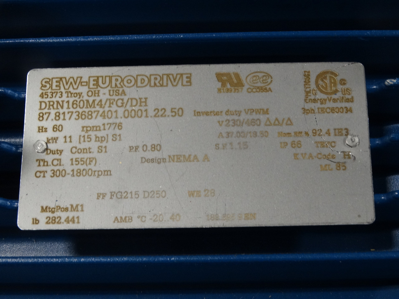 Sew Eurodrive DRN160M4/FG/DH Motor