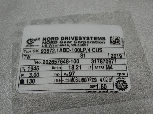 Nord SK 100LP/4 CUSTW WITH SK 93672.1ABD-100LP/4 CUS Motor