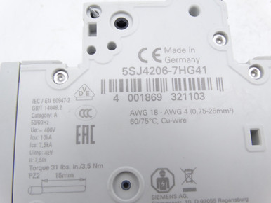 Siemens 5SJ4206-7HG41 Circuit Breaker