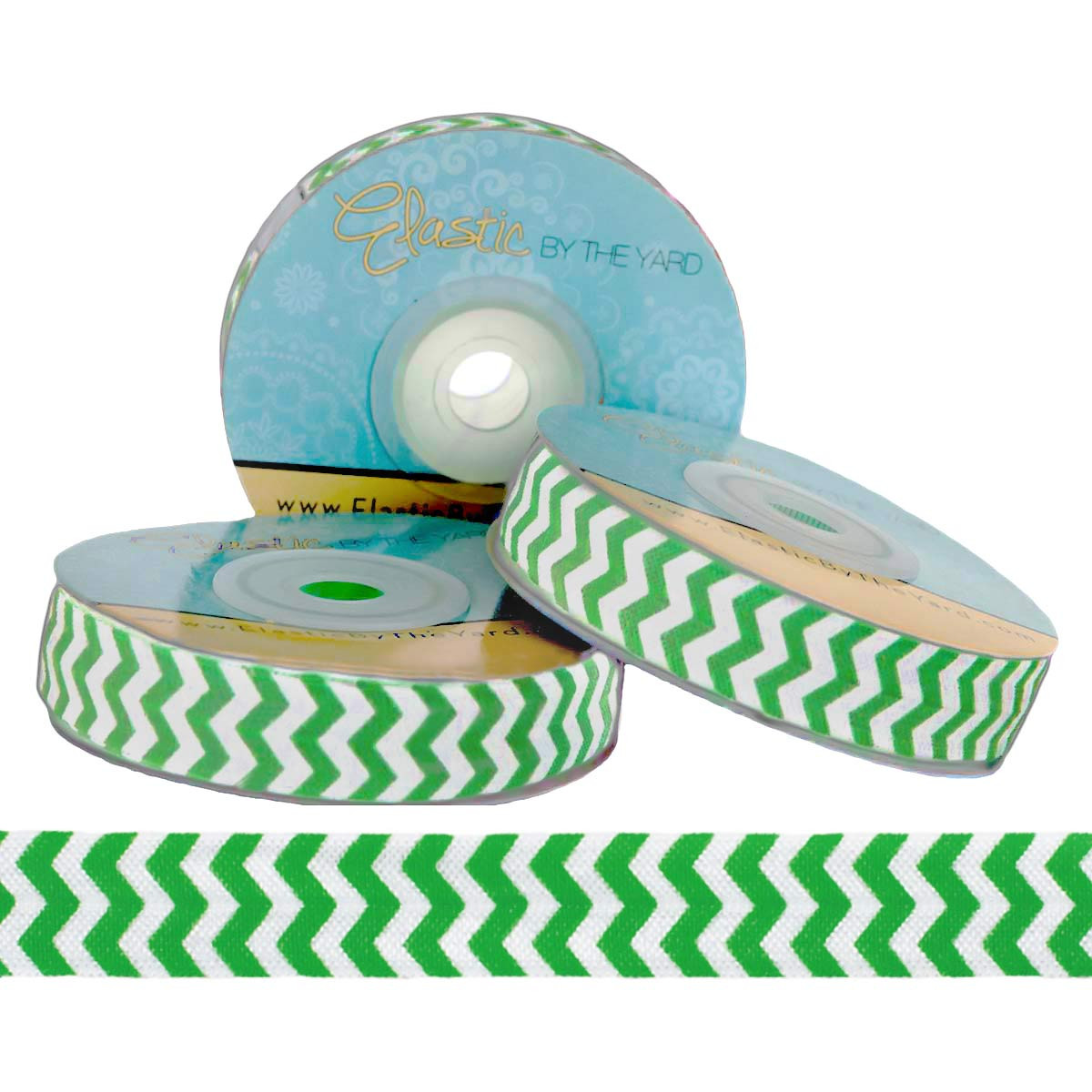 Green and White Chevron Print Fold Over Elastic
