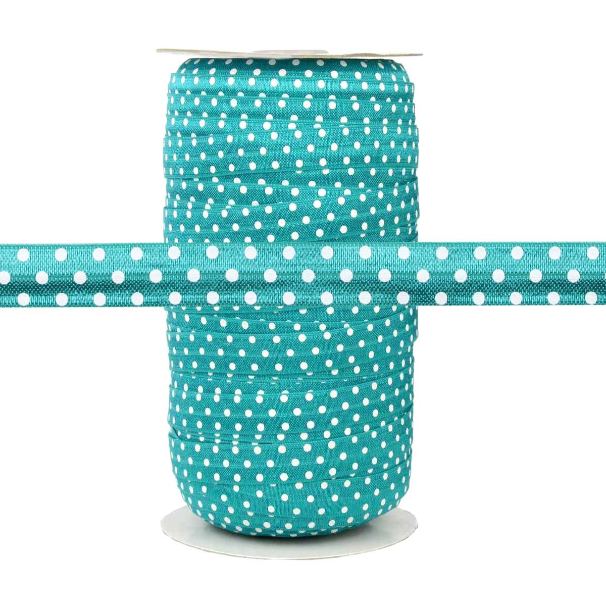 Teal with White Polka Dots Fold Over Elastic