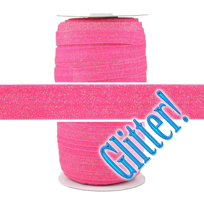Raspberry Glitter Fold Over Elastic 100yd
