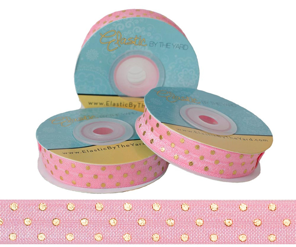 Neon Pink with Gold Metallic Dots Fold Over Elastic