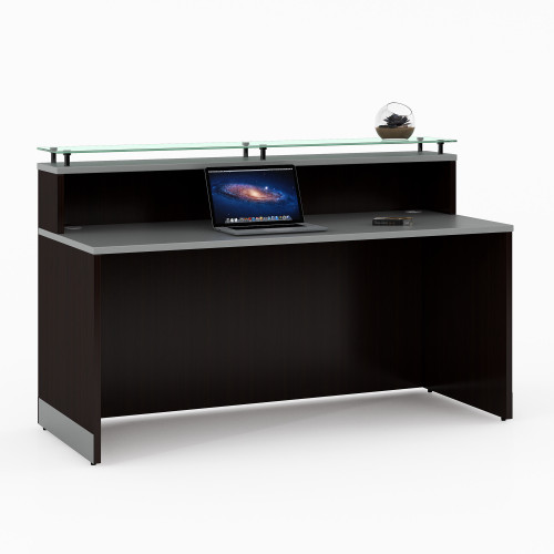 OfficeSource Cosmo Collection Glass Top Reception Desk - 63"W x 32"D ...