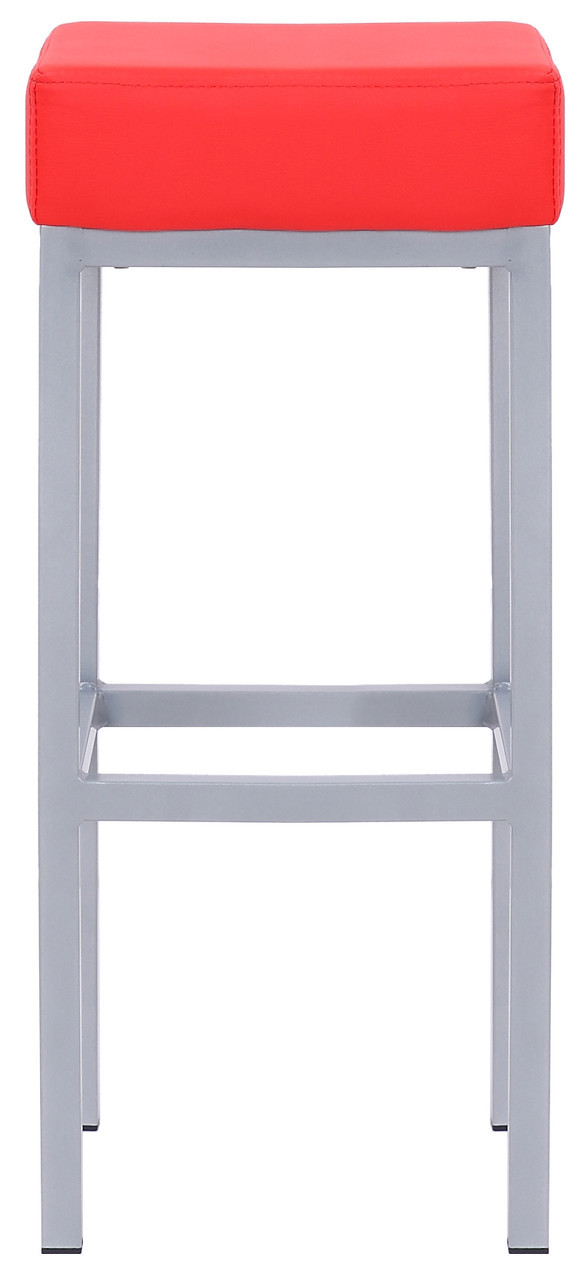Cube Bar Stool Faux-Leather in Red | Sturdy 4 Leg Stool