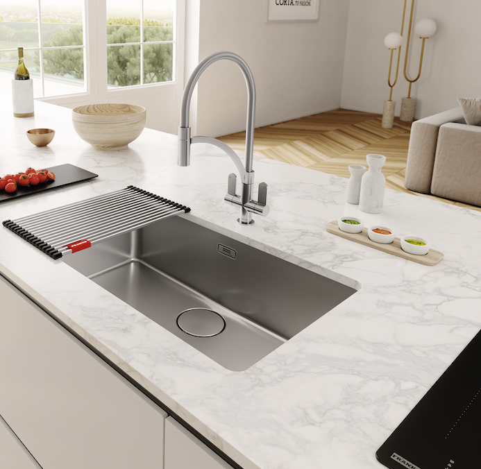 Franke Zelus Pull Out Kitchen Mixer Tap - Silk Steel | Taps.co.uk