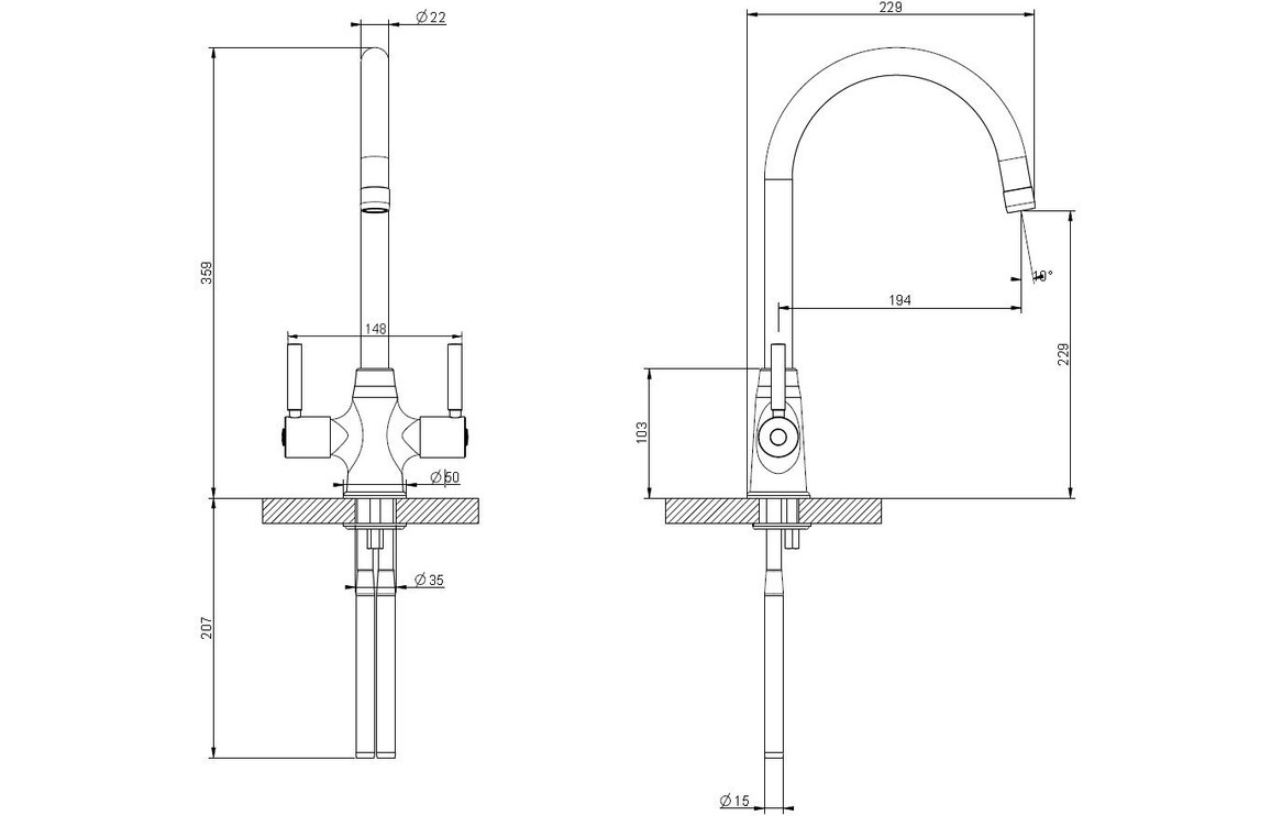 Teka SME 103 Designer Dual Lever Mixer Tap - Chrome - Taps.co.uk