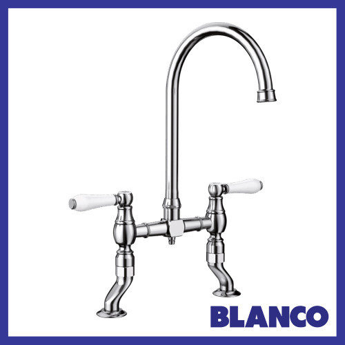 Blanco Vicus Bridge Twin Kitchen Mixer Tap - Pewter - Taps.co.uk