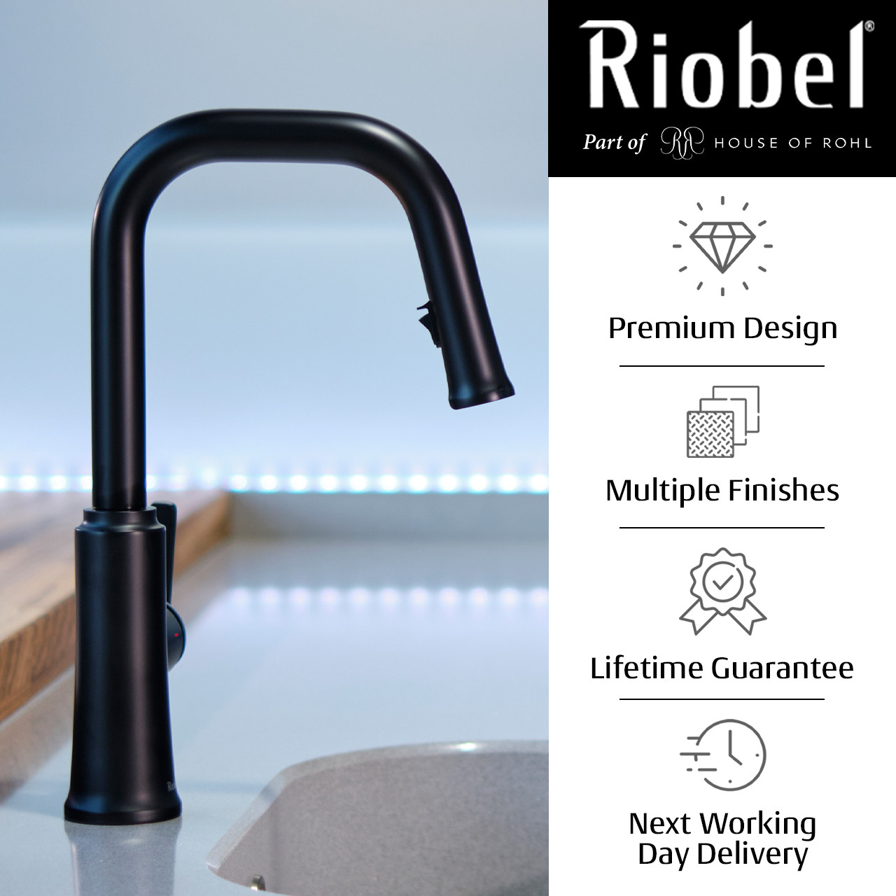 Square Spout Matt Black Mixer Kitchen Tap