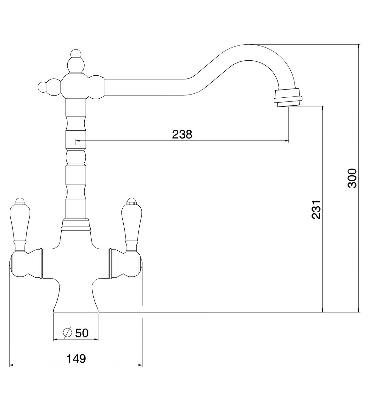 Franke Cotswold Twin Lever Traditional Kitchen Tap | Taps.co.uk