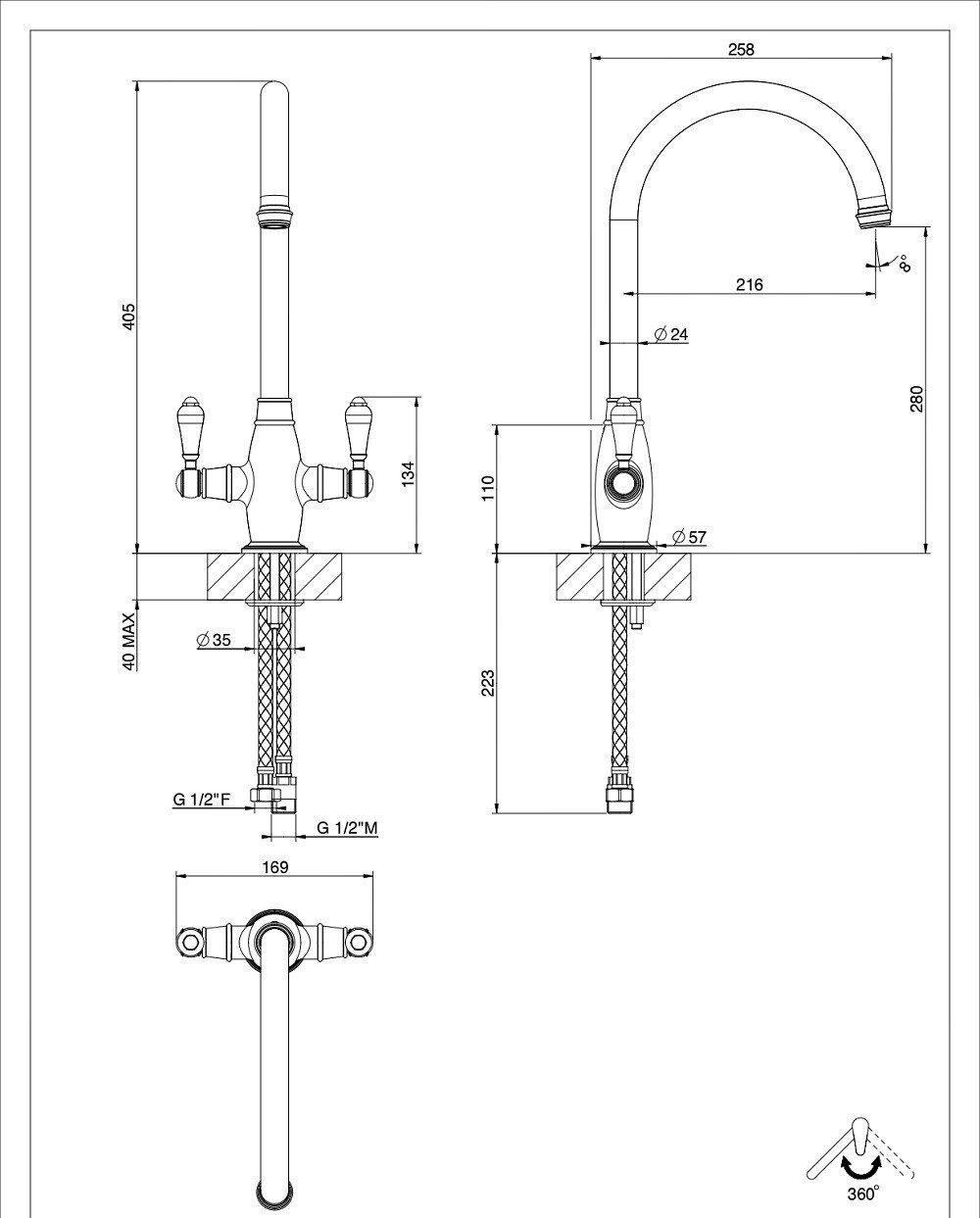 Franke Gloriana Classic Twin Lever Kitchen Tap | Taps.co.uk