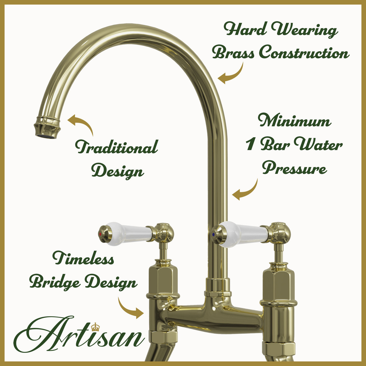 Mayfair Polished Brass Bridge Tap with Lever Handles | Taps.co.uk