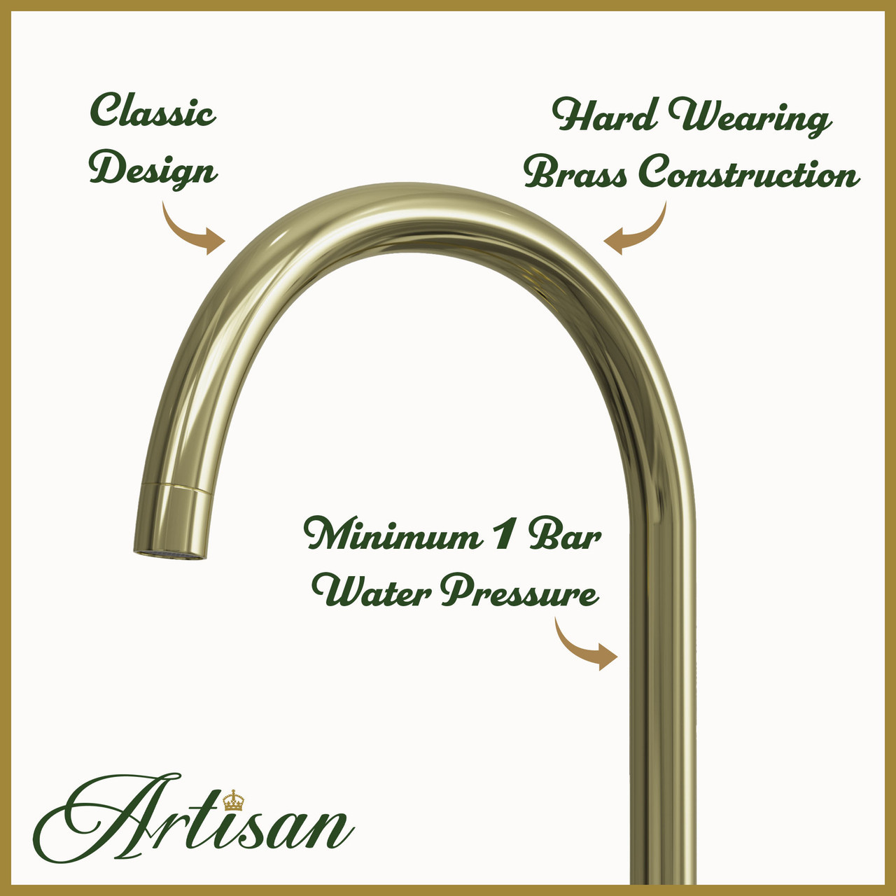 Artisan Kensington 3 Hole Polished Brass Kitchen Tap | Taps.co.uk