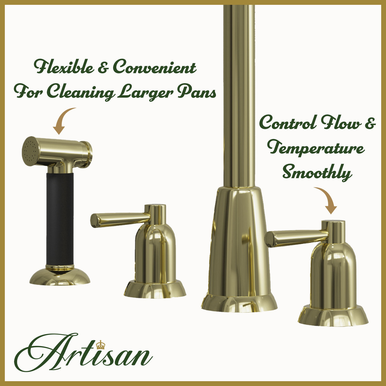 Kensington 3 Hole Polished Brass Tap with Handspray | Taps.co.uk