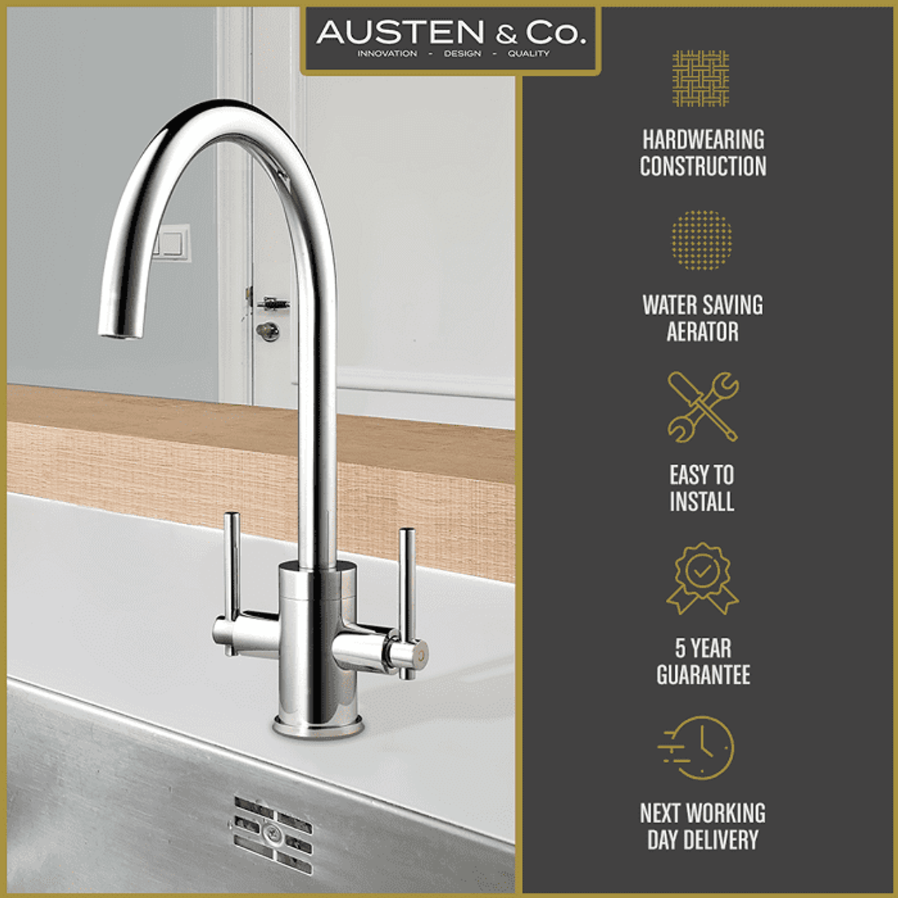 Austen&Co. Garda Sink, Chrome Tap, Plumbing Kit Combo | Taps