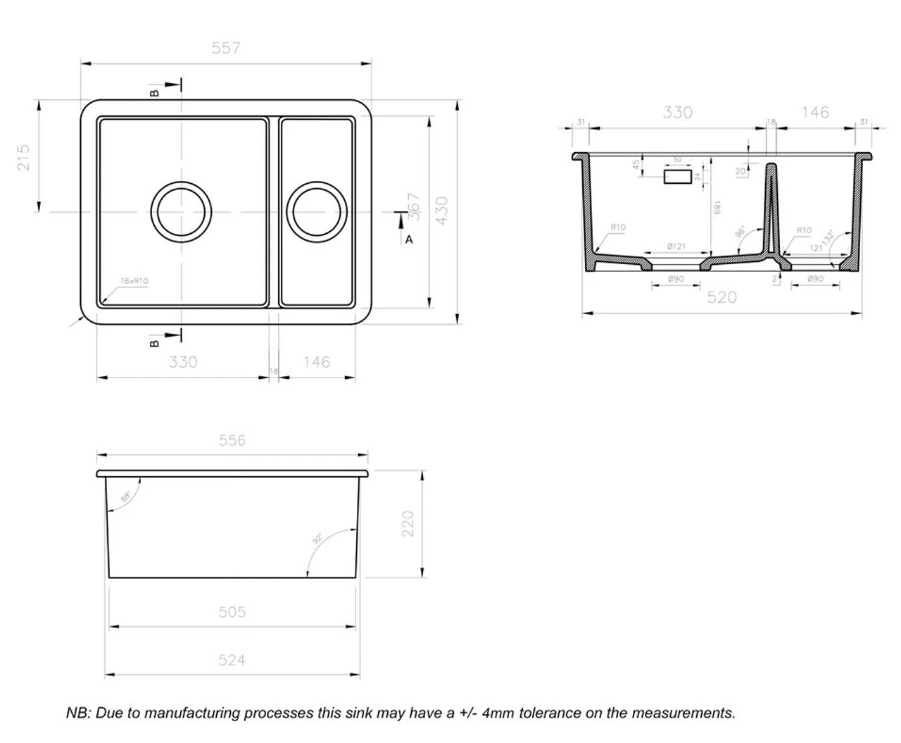 Rangemaster Rustique 1.5 Bowl Ceramic Kitchen Sink | taps.co.uk