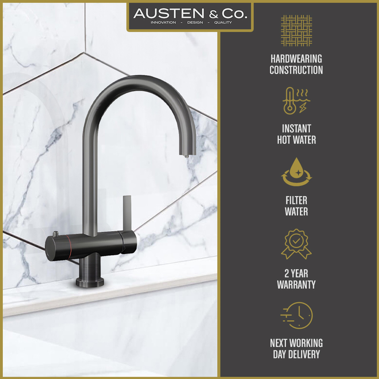 Austen & Co. Seville 4 in 1 Hot Tap Set Gun Metal | taps.co.uk