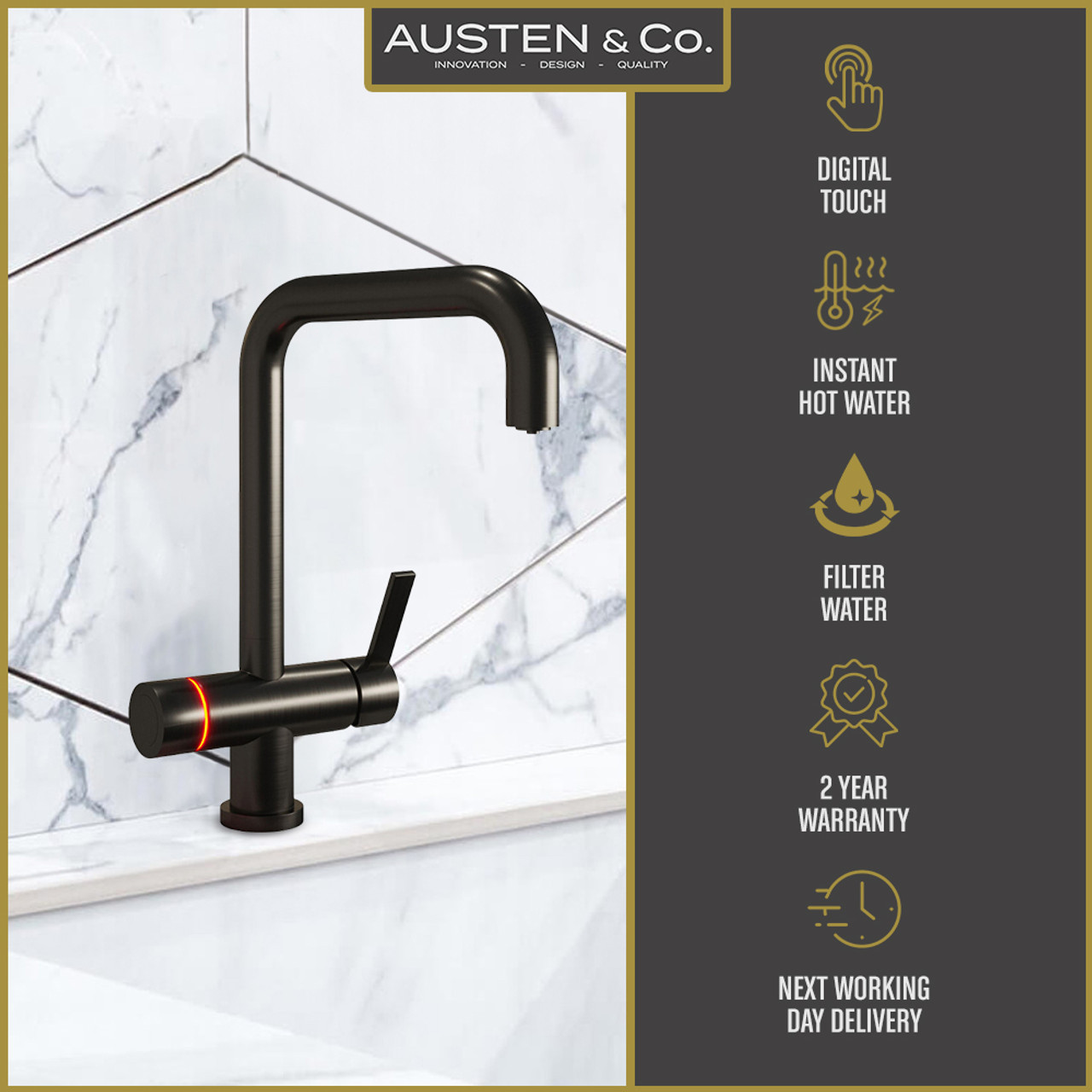 Austen & Co. Valencia 4 in 1 Digital Hot Tap Gun Metal | taps.co.uk