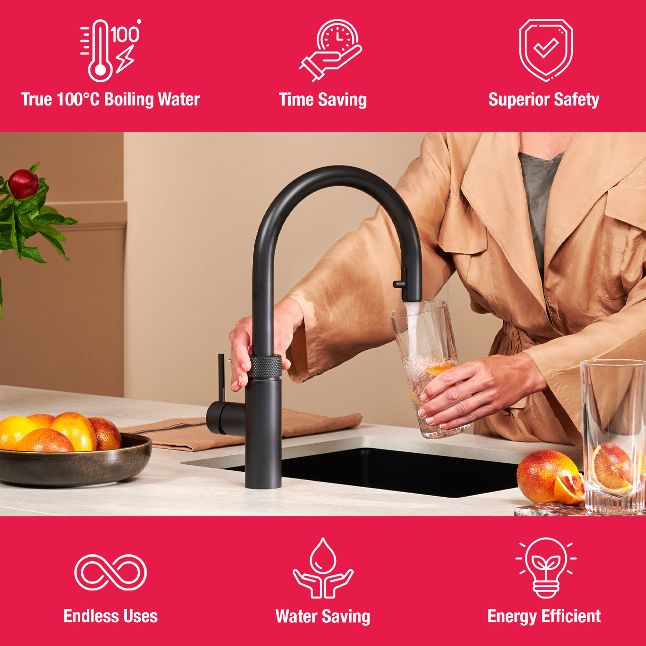 Quooker Tap Flex Black | Instant Boiling Water Tap | Boiling Tap