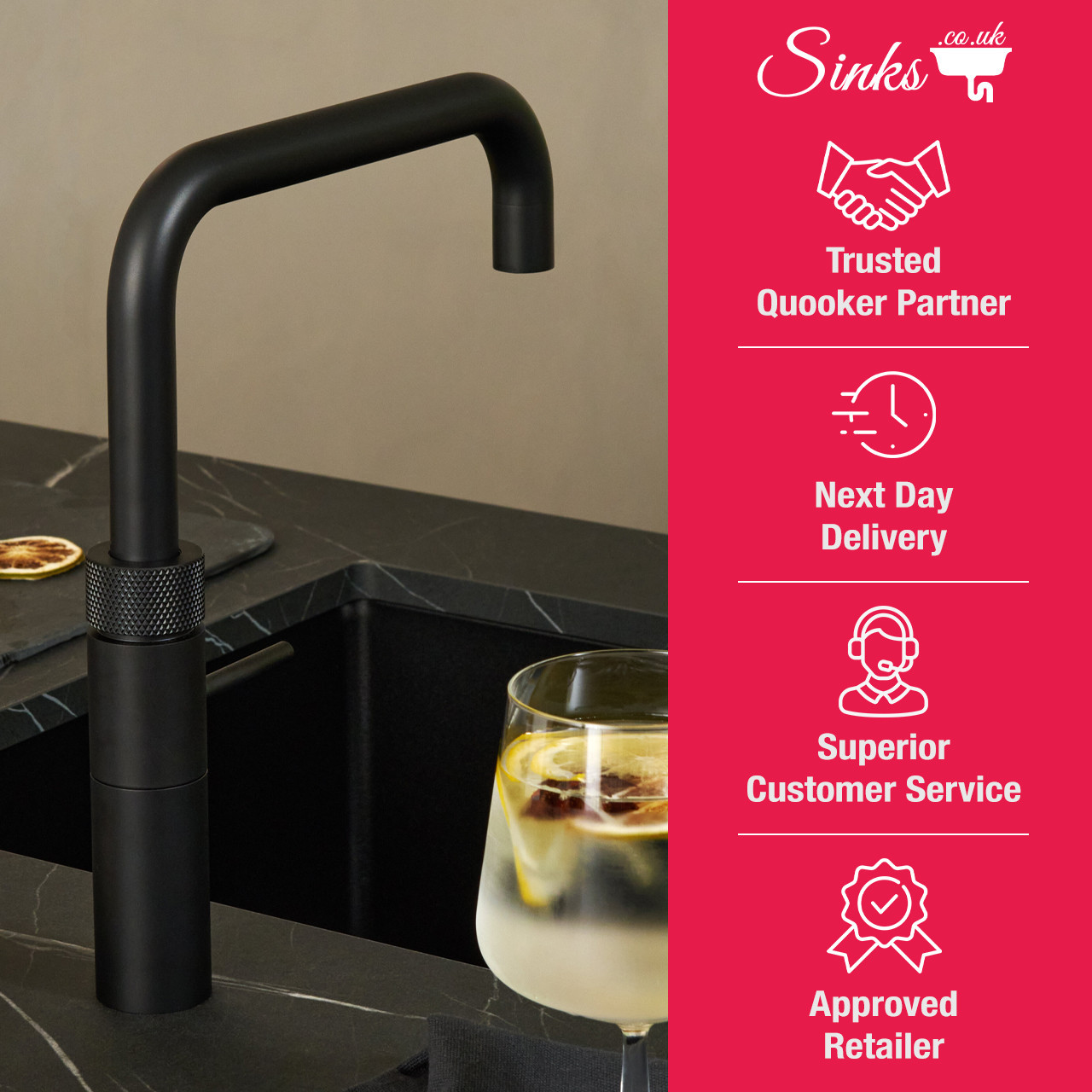 Quooker Tap Fusion Square Black | Instant Boiling Water Tap