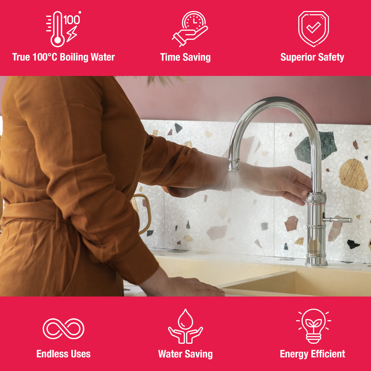 Quooker Tap Fusion Round Chrome | Instant Boiling Water Tap