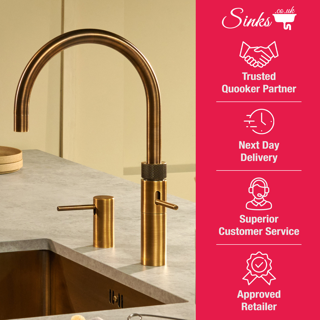 Quooker Tap Fusion Round Patinated Brass | Instant Boiling Tap