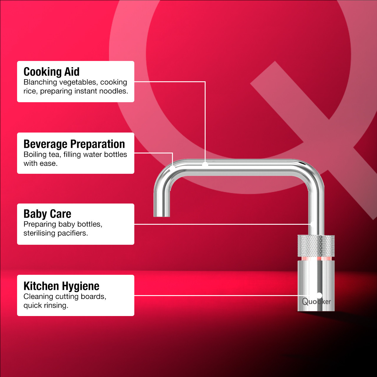 Quooker Tap Nordic Square Chrome | Instant Boiling Water Tap