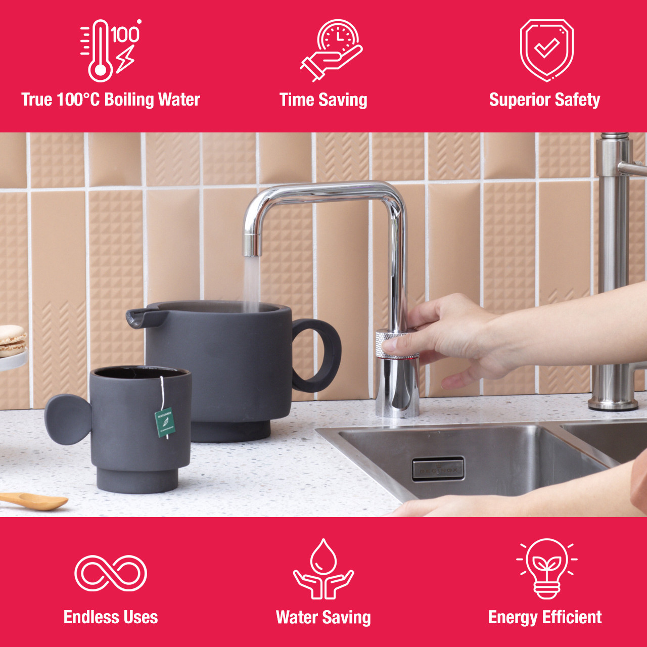 Quooker Tap Nordic Square Chrome | Instant Boiling Water Tap