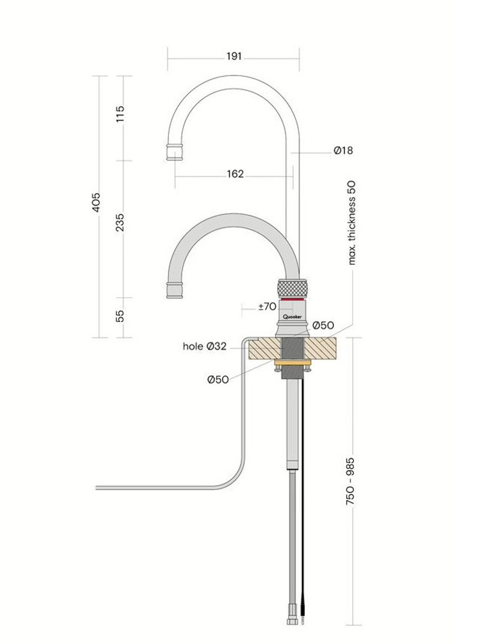 Quooker Tap Classic Nordic Round Nickel | Instant Boiling Tap