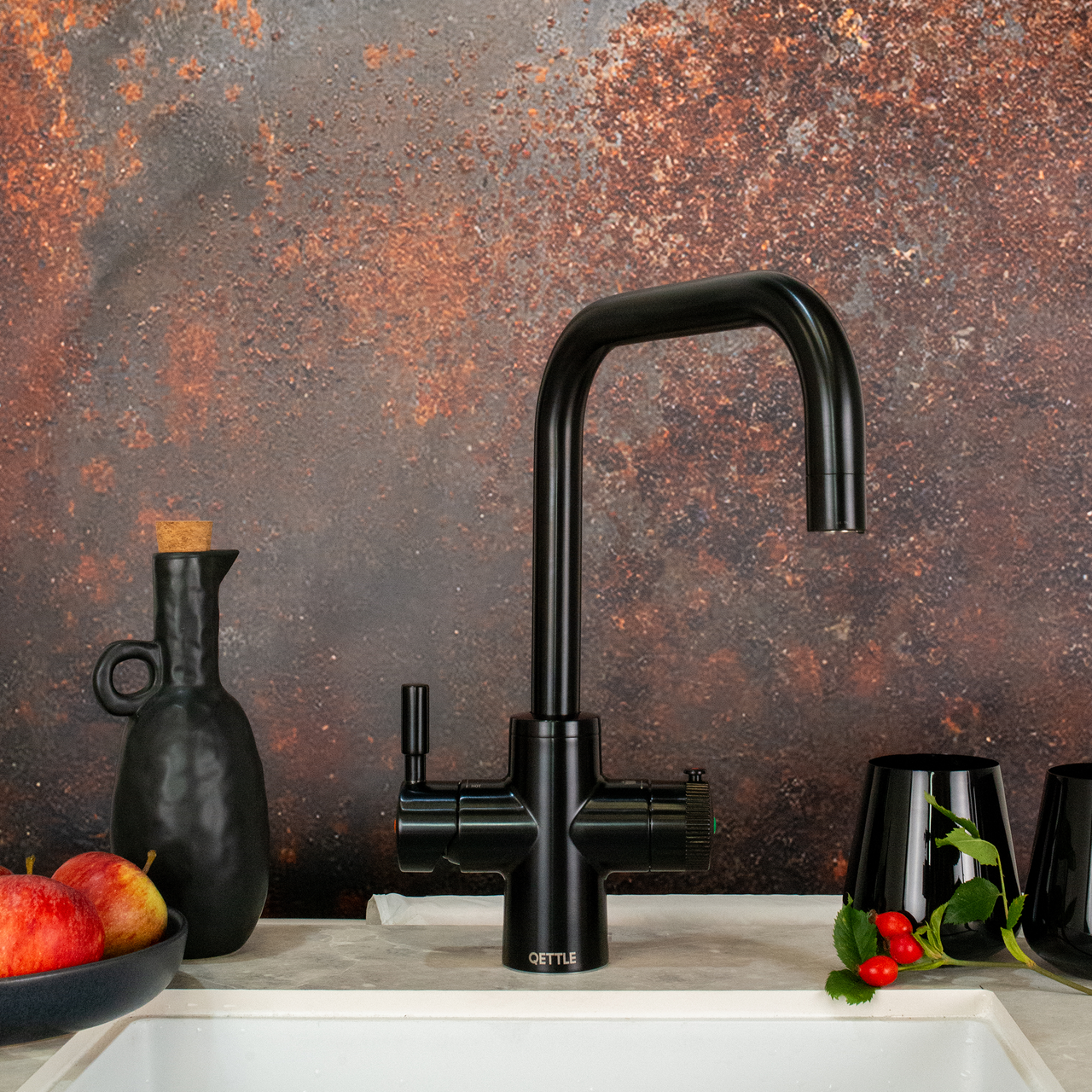 4 in 1 Square Black Boiling Water Tap for Kitchen