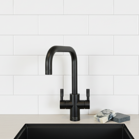 Square Black Modern Kitchen Mixer Tap Dual Lever