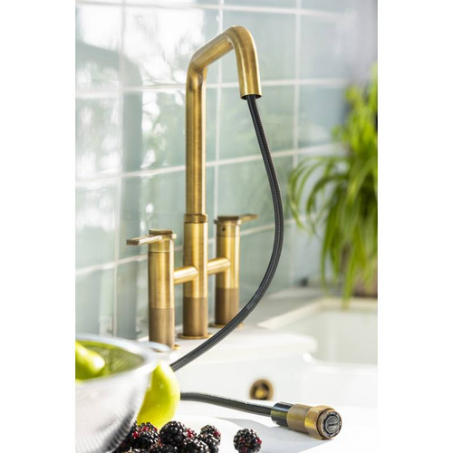 Abode Hex Pull Out Dual Lever Bridge Kitchen Tap - Taps.co.uk