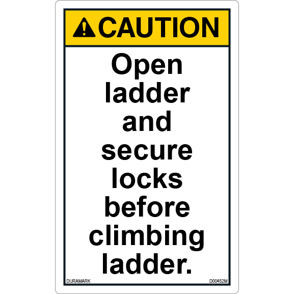 ANSI Safety Label - Caution - Ladder Safety - Open Ladder/Secure Locks ...