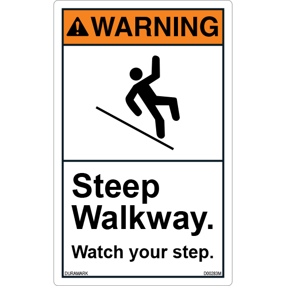 ANSI Safety Label - Warning - Watch Your Step - Steep Walkway - Vertical